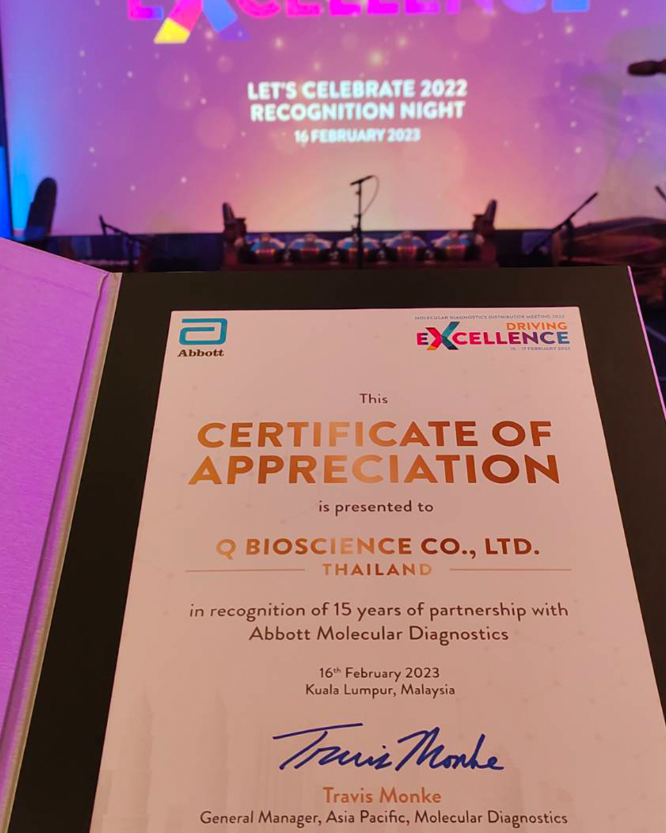 Certificate of Appreciation in recognition of 15 years of partnership with Abbott Molecular ...